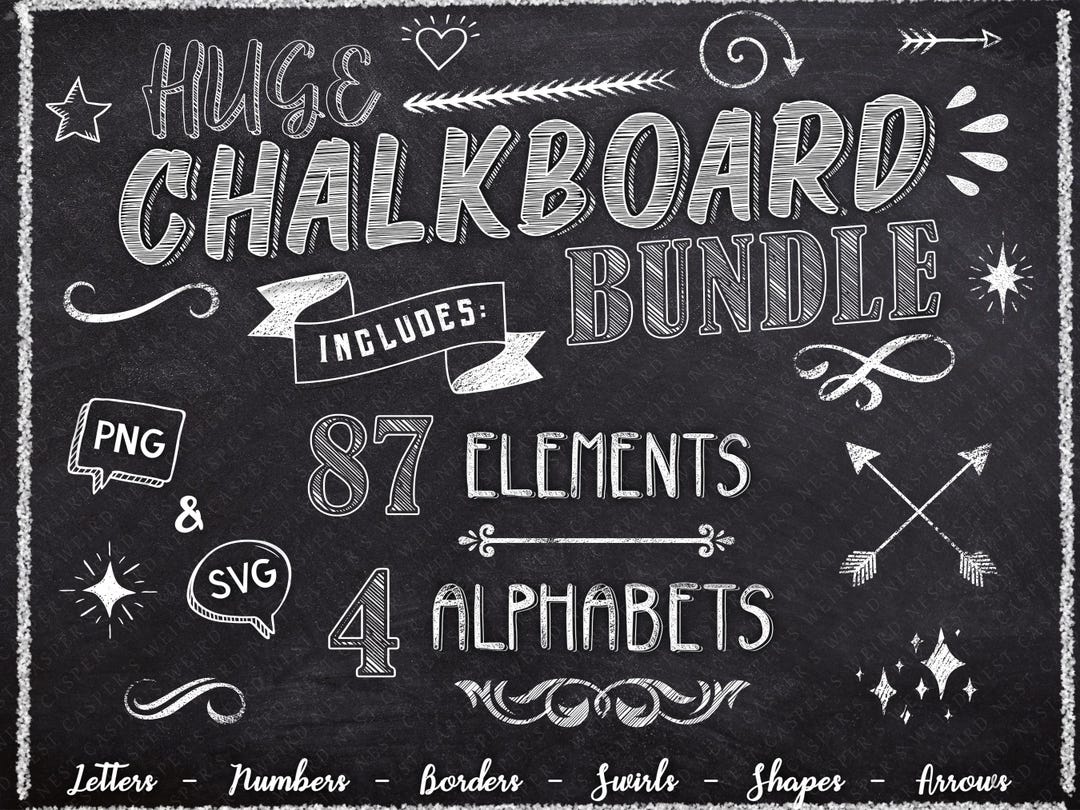 Chalkboard Bundle: SVG & PNG (not Font) Digital Cut File, Commercial ...