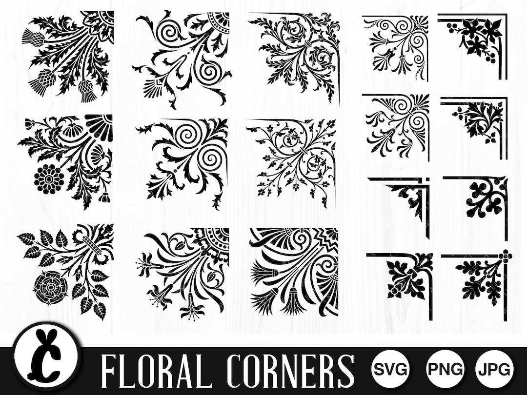 Floral Corners, SVG, PNG, JPG, Digital Cut File, Commercial Use ...