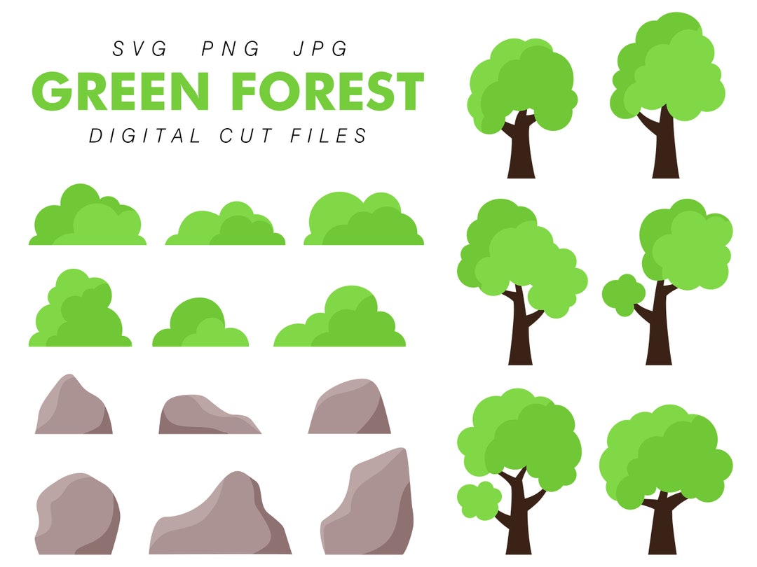 Trees, Bushes and Rocks - Digital Cut Files - SVG PNG JPG - Commercial ...