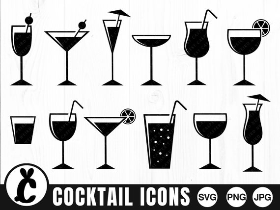 Cocktail Icons SVG PNG JPG Digital Cut File Instant - Etsy Israel