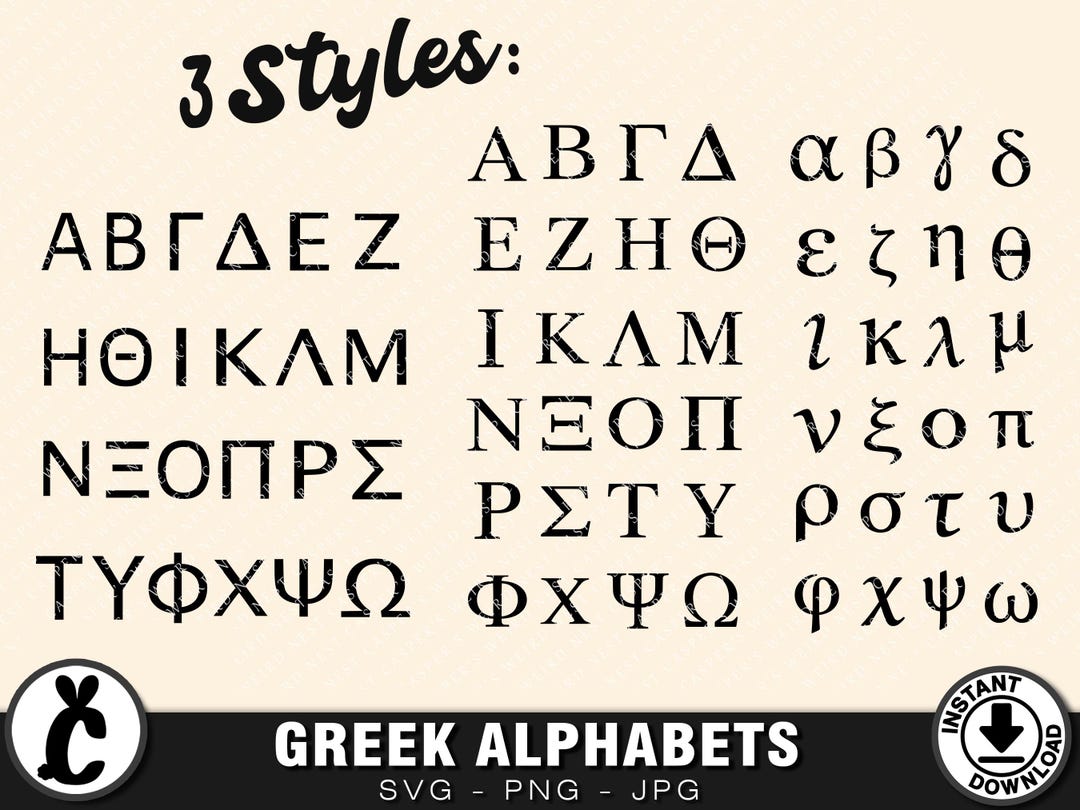 Greek Alphabet SVG Bundle, 3 Styles, PNG, JPG (digital Download ...