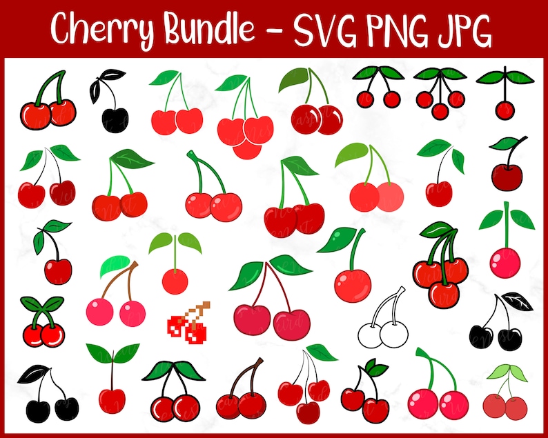 Cherry Clipart Bundle, SVG, PNG, JPG, Commercial Use (digital Download ...