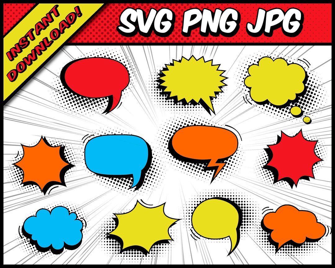 Blank Colored Comic Style Speech / Thought Bubbles - SVG, PNG, JPG ...