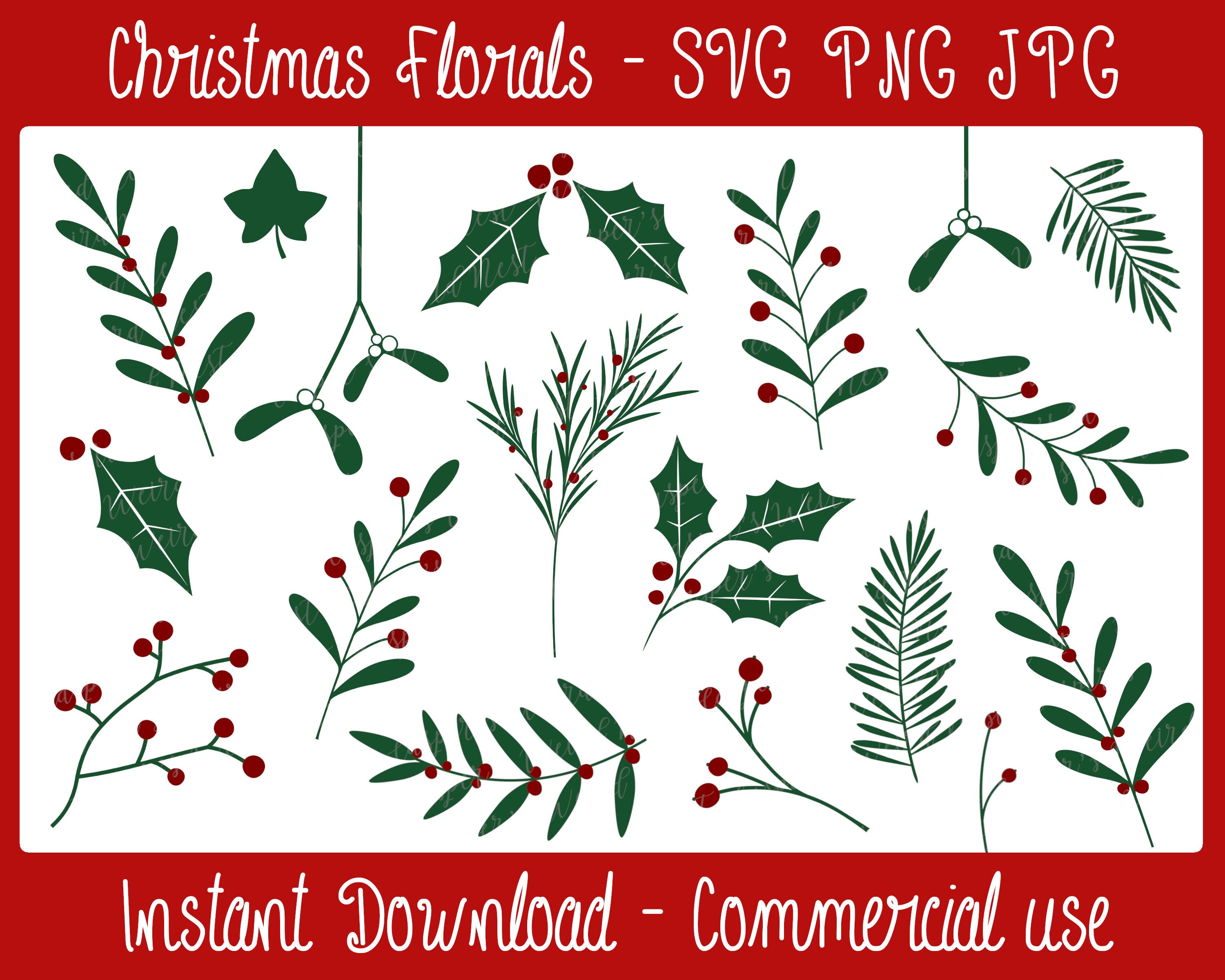 Christmas Florals Clipart Bundle SVG PNG JPG Digital Cut - Etsy