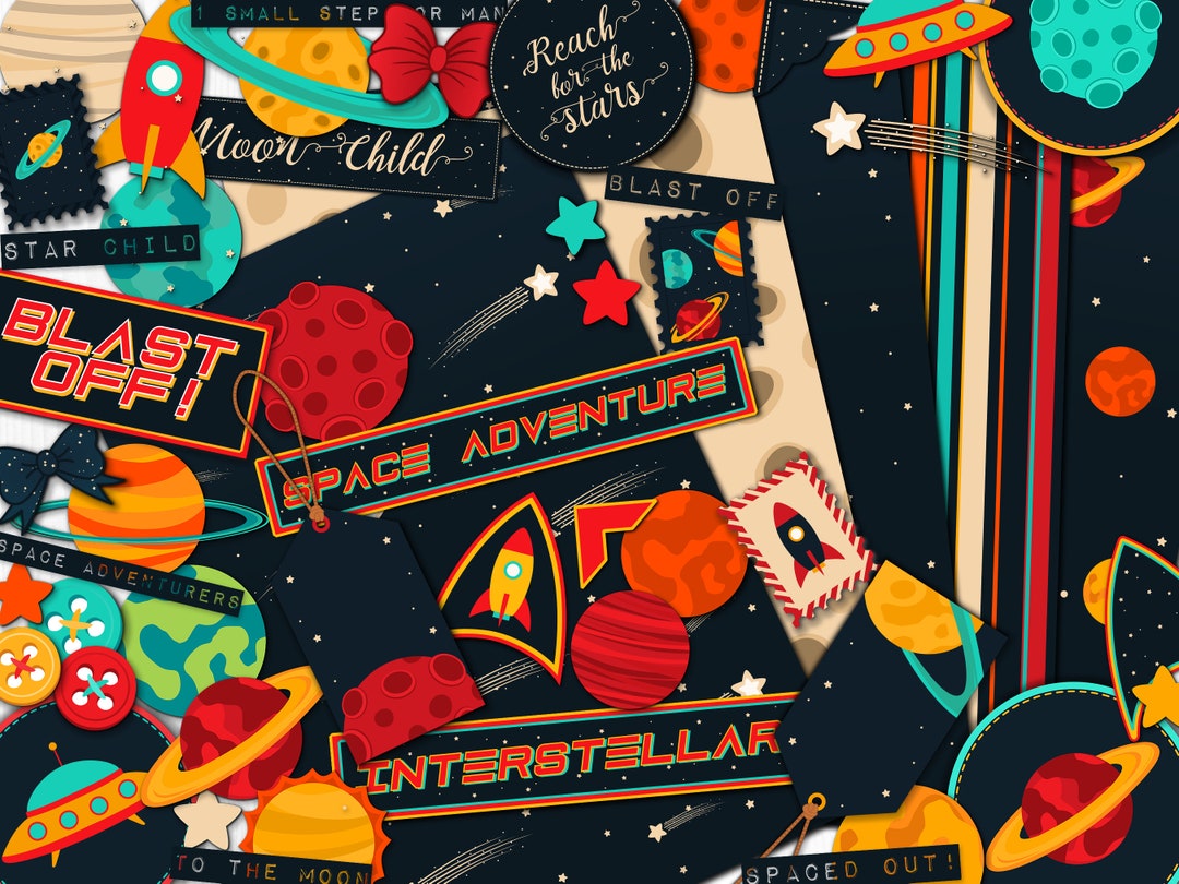 Space Themed, Digital Scrapbooking Kit - Instant Download, Print at ...