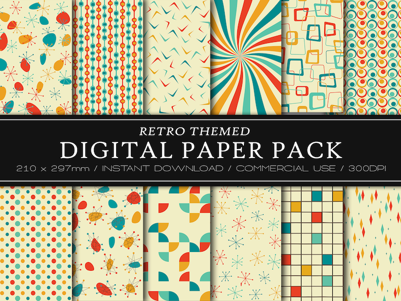 Retro Digital Papers - PNG, JPG, SVG, Commercial Use, Instant Download ...