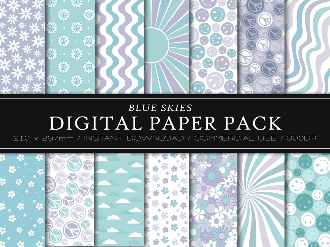 Blue Skies - Hippy Patterns, PNG, JPG, SVG, Commercial Use, Instant ...