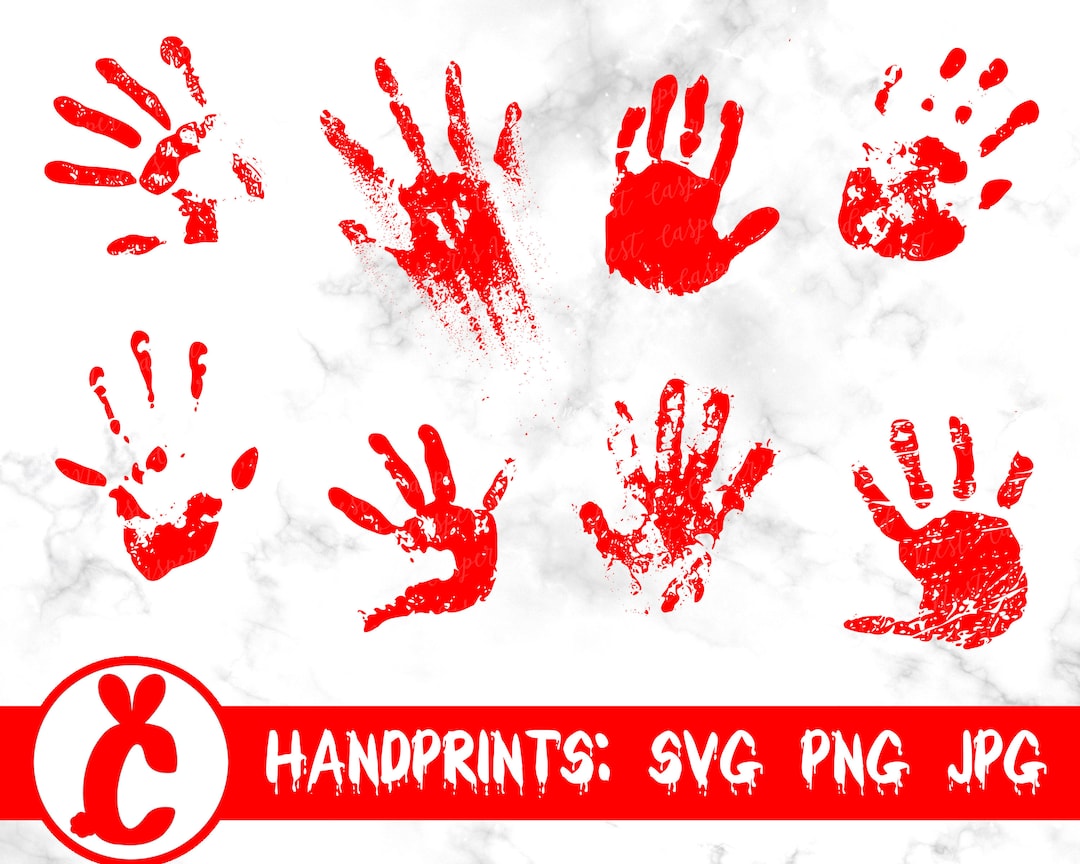 Bloody Hand Prints Bundle - SVG, PNG, JPG - Commercial Use, Instant ...