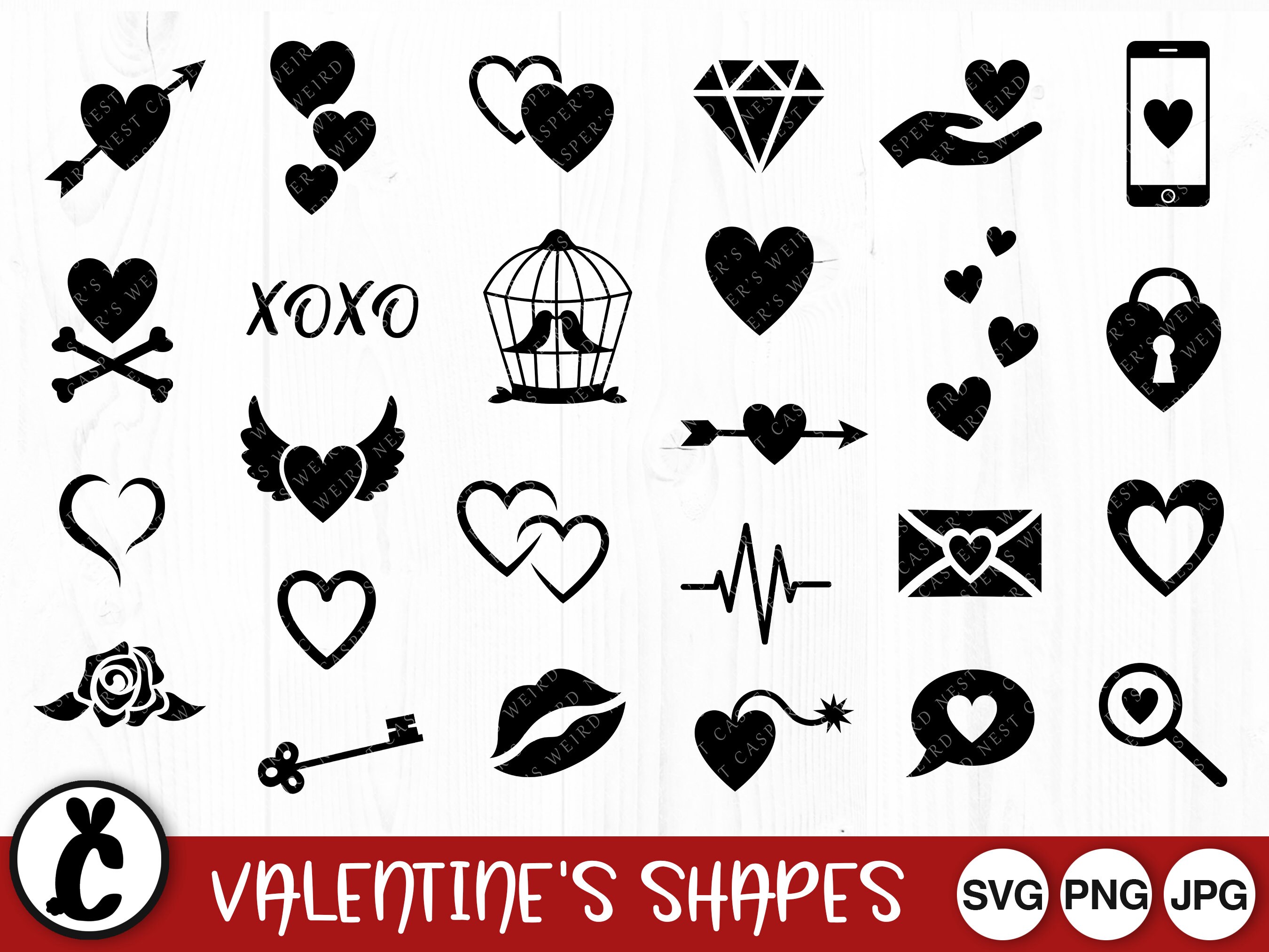 Valentines Shapes SVG PNG JPG Commercial Use Instant - Etsy