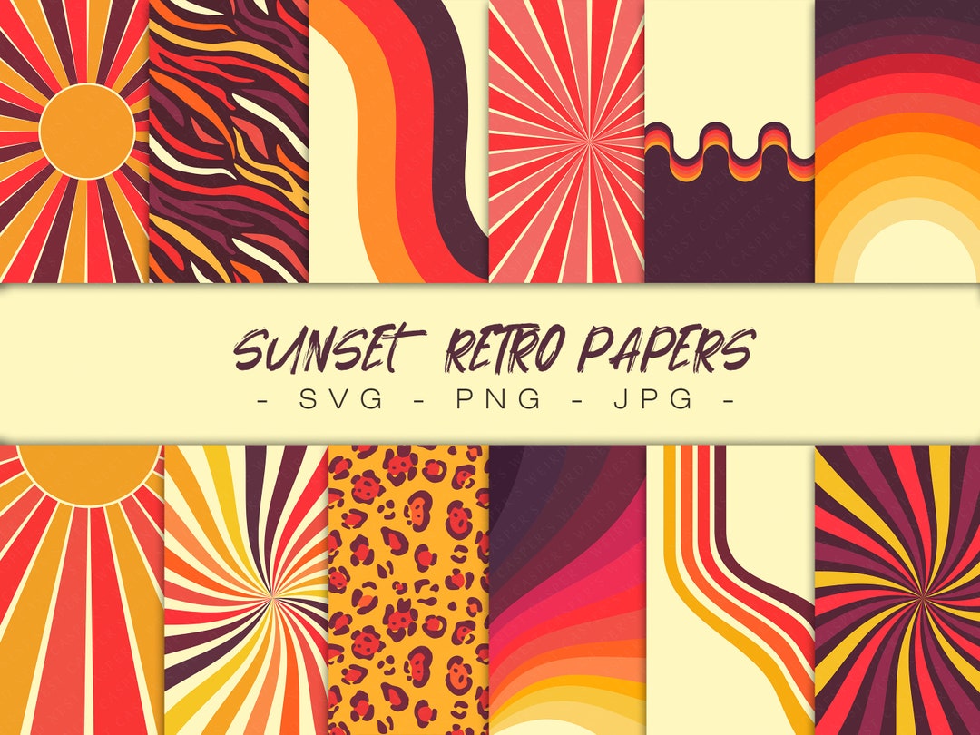 Sunset Retro Digital Papers - PNG, JPG, SVG - Commercial Use, Instant ...