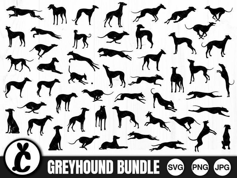 Greyhound Dog Silhouette Bundle, SVG, PNG, JPG, Commercial Use ...