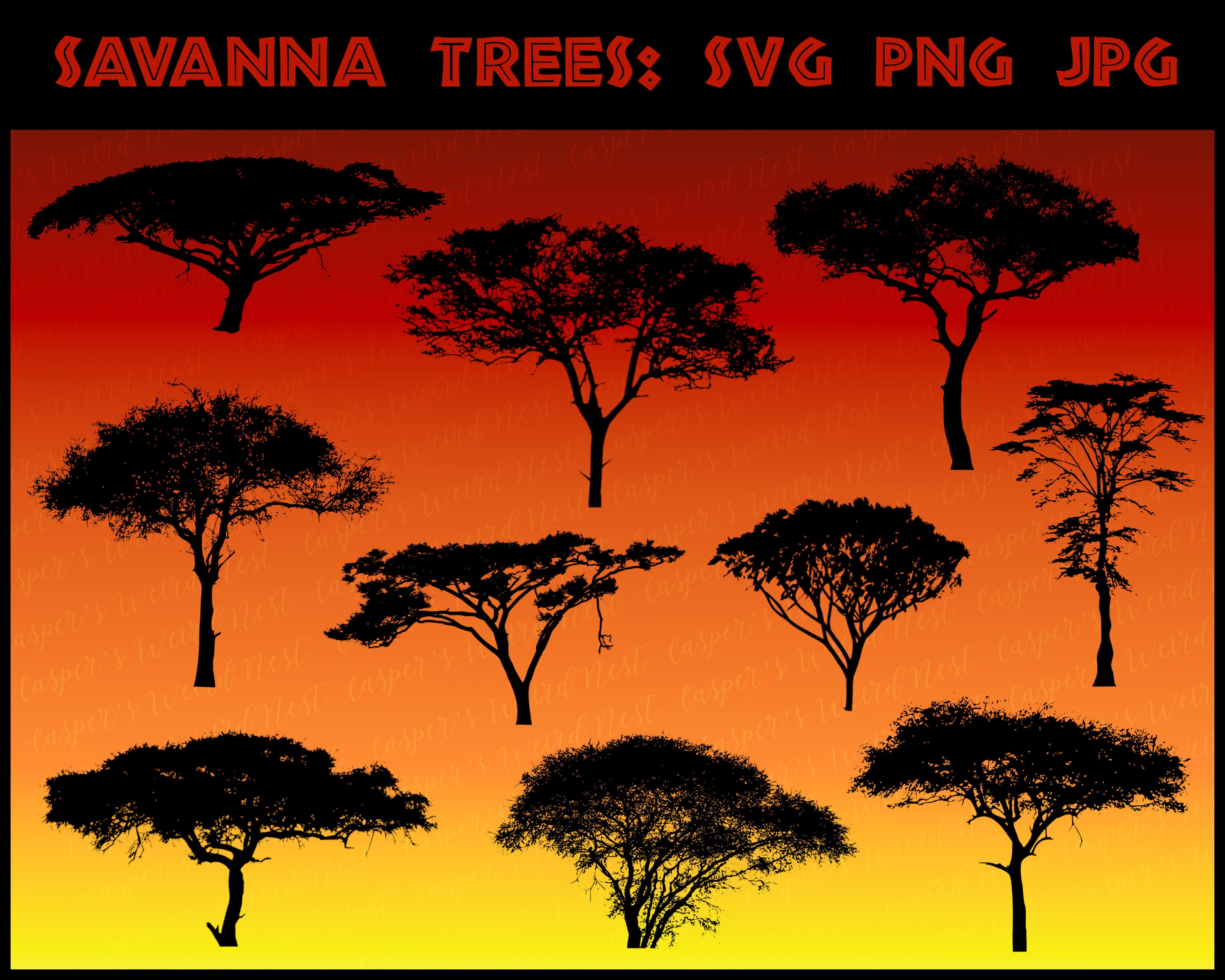 Savanna trees bundle SVG PNG JPG transparent background | Etsy