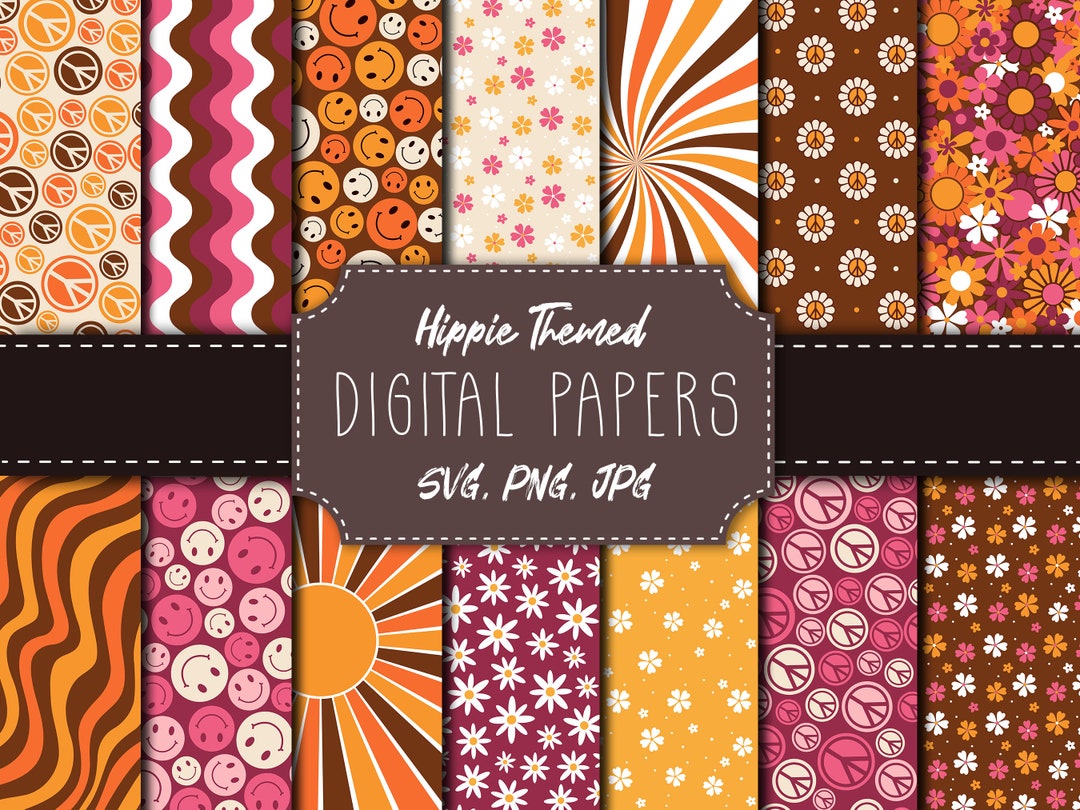 Hippie Digital Papers - PNG, JPG, SVG - Commercial Use, Instant ...