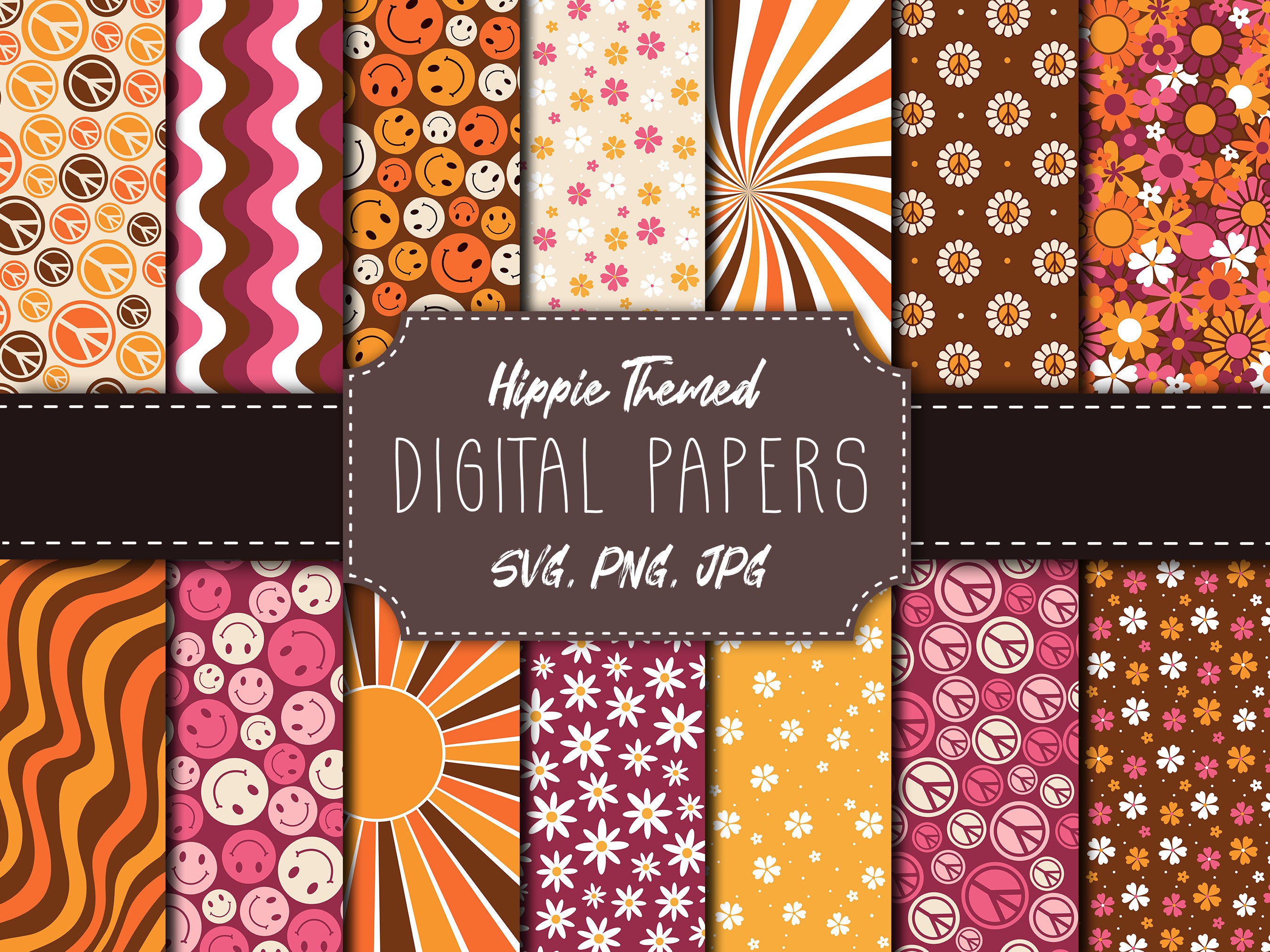 Hippie Digital Papers PNG JPG SVG Commercial Use - Etsy UK