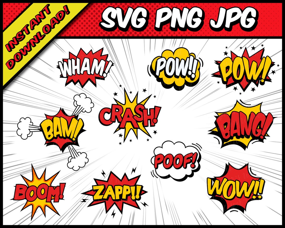 Comic Style Action Bubbles - SVG, PNG, JPG - Digital Cut File ...
