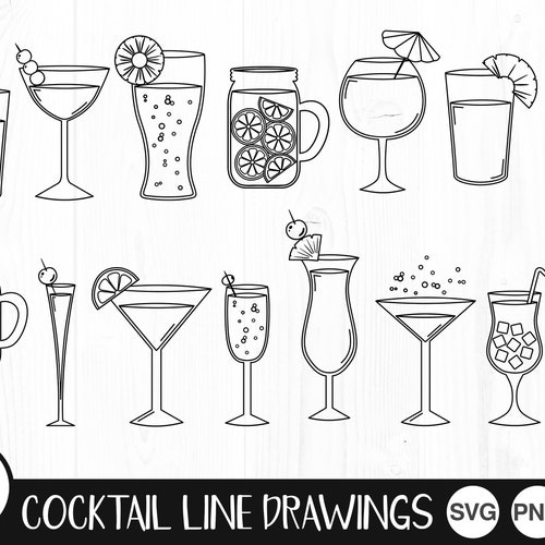 Cocktail Line Drawings SVG PNG JPG Digital Cut File - Etsy Australia