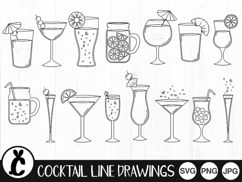 Cocktail Line Drawings SVG PNG JPG Digital Cut File - Etsy