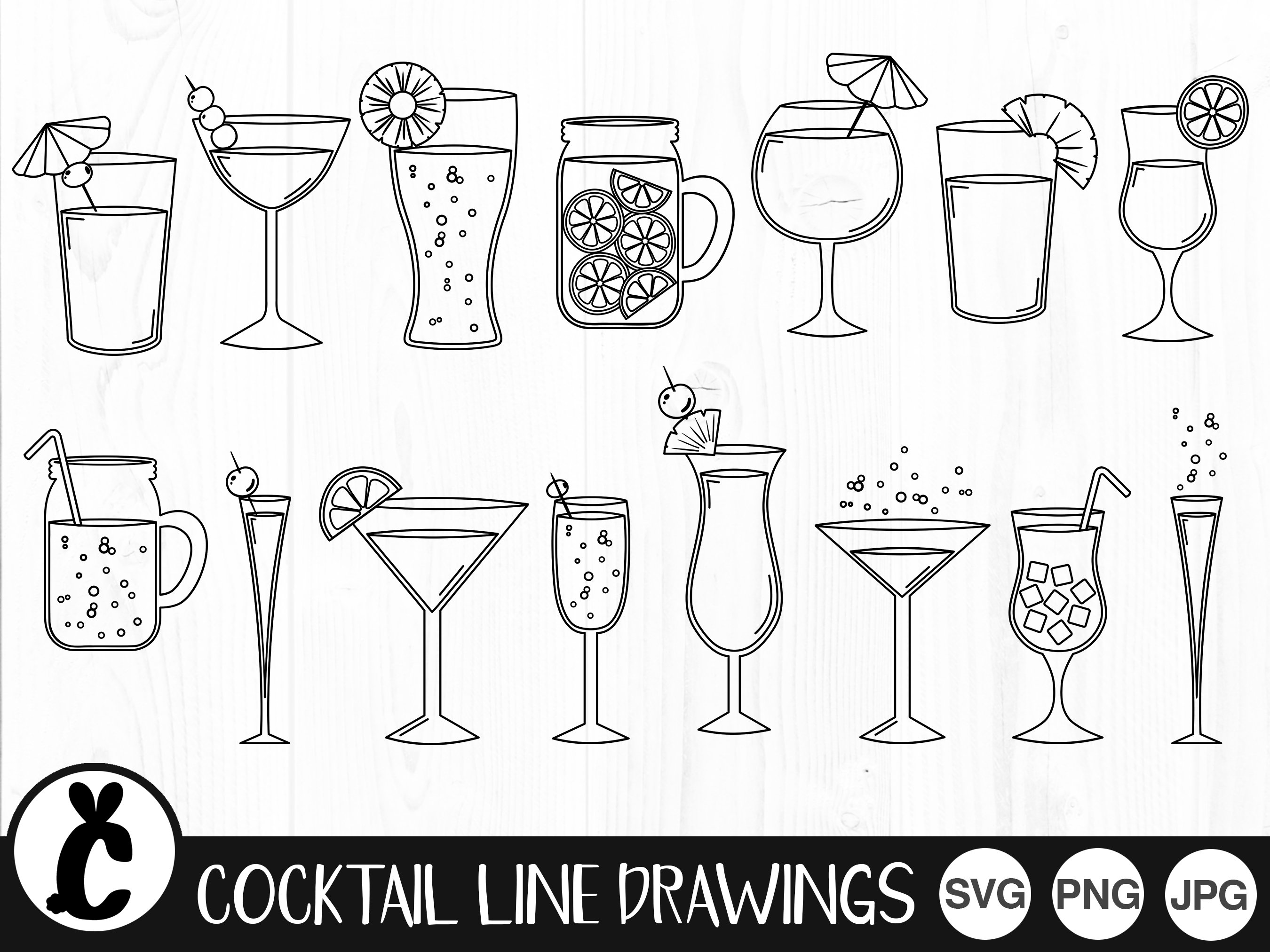 Cocktail Line Drawings SVG PNG JPG Digital Cut File - Etsy