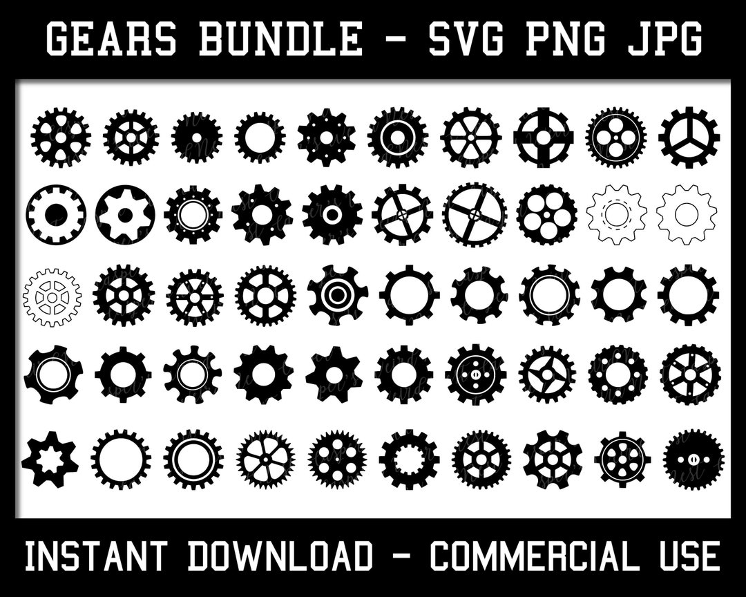 Gears Bundle - SVG PNG JPG - Transparent Background - Commercial Use ...