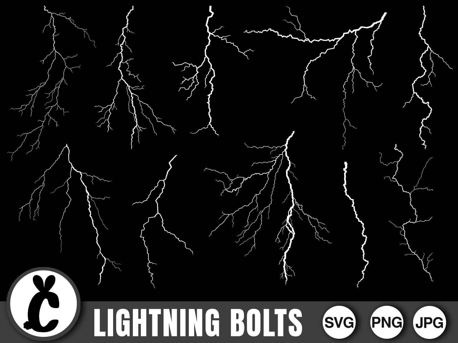 White Lightning Bolt, SVG, PNG, Commercial Use, Digital Cut File, File ...
