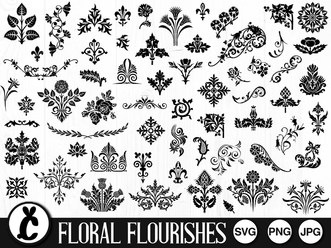 Floral Flourishes, SVG, PNG, JPG, Digital Cut File, Commercial Use ...