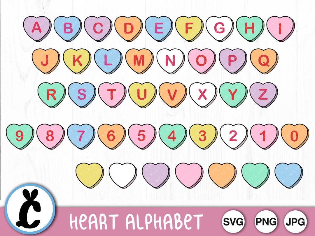 Conversation Heart Alphabet, SVG, PNG, JPG, Digital Cut File ...
