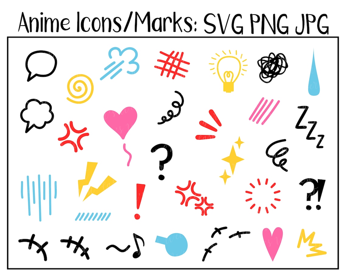 Anime Manga Marks – Emotes, Cartoon Emotions (digital Cut Files) - Etsy UK