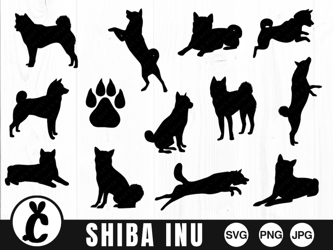 Shiba Inu Silhouette Bundle, SVG, PNG, JPG, Digital Cut File ...