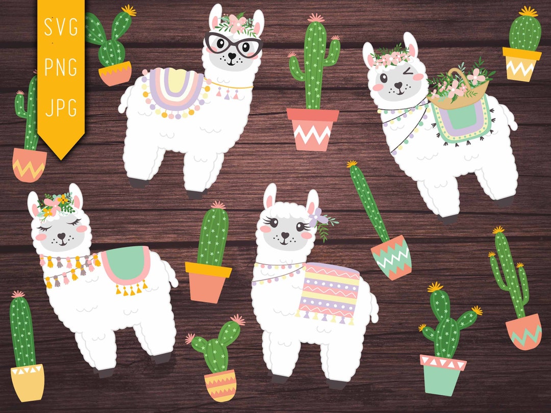Llama and Cacti - SVG, PNG, JPG - Digital Cut File, Commercial Use ...