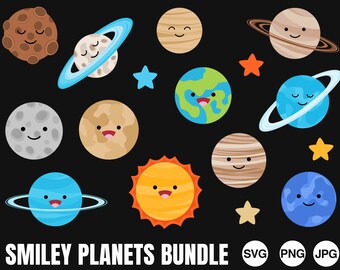 9x Planets Bundle, Sun Svg, Moon Eps, Mars Design, Saturn, Jupiter SVG ...