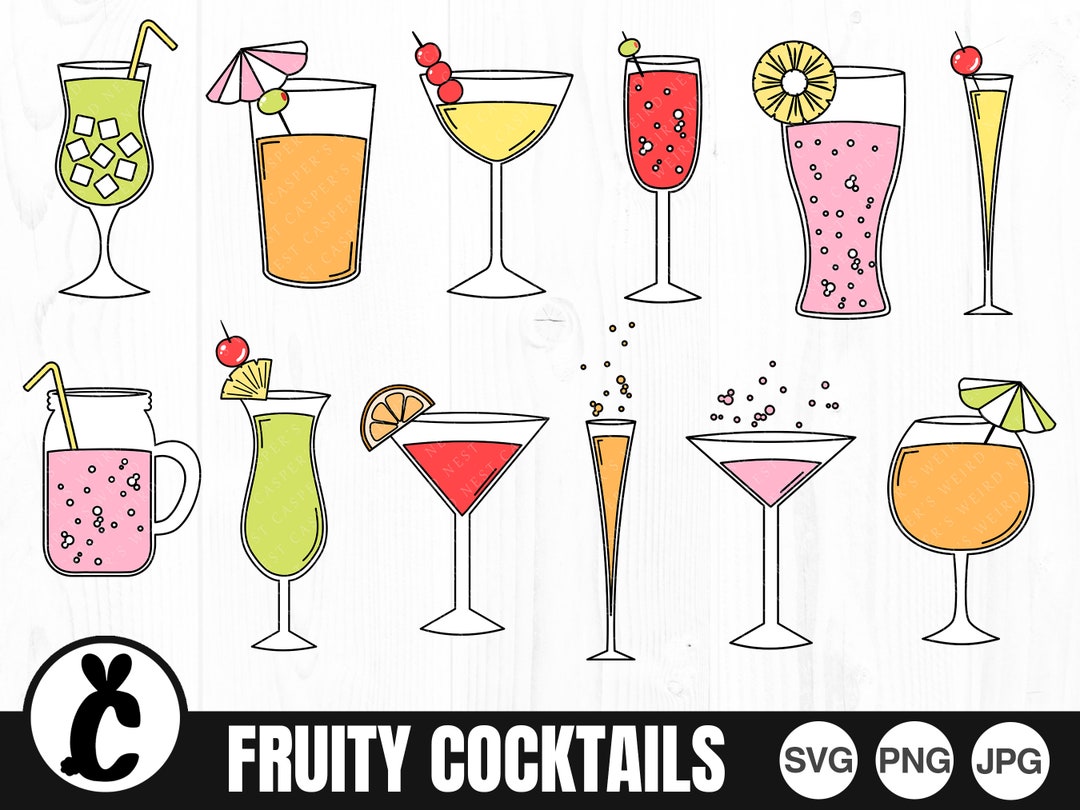 Cocktail Illustrations - SVG, PNG, JPG, Layered Cut File, Instant ...