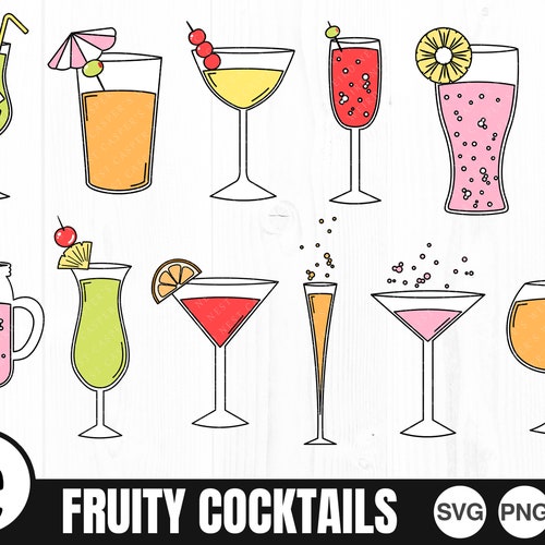 Cocktail Illustrations SVG PNG JPG Layered Cut File - Etsy