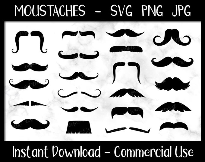 Mustache Clip Art, Moustache Clipart Silhouettes + Line Art, Masculine ...