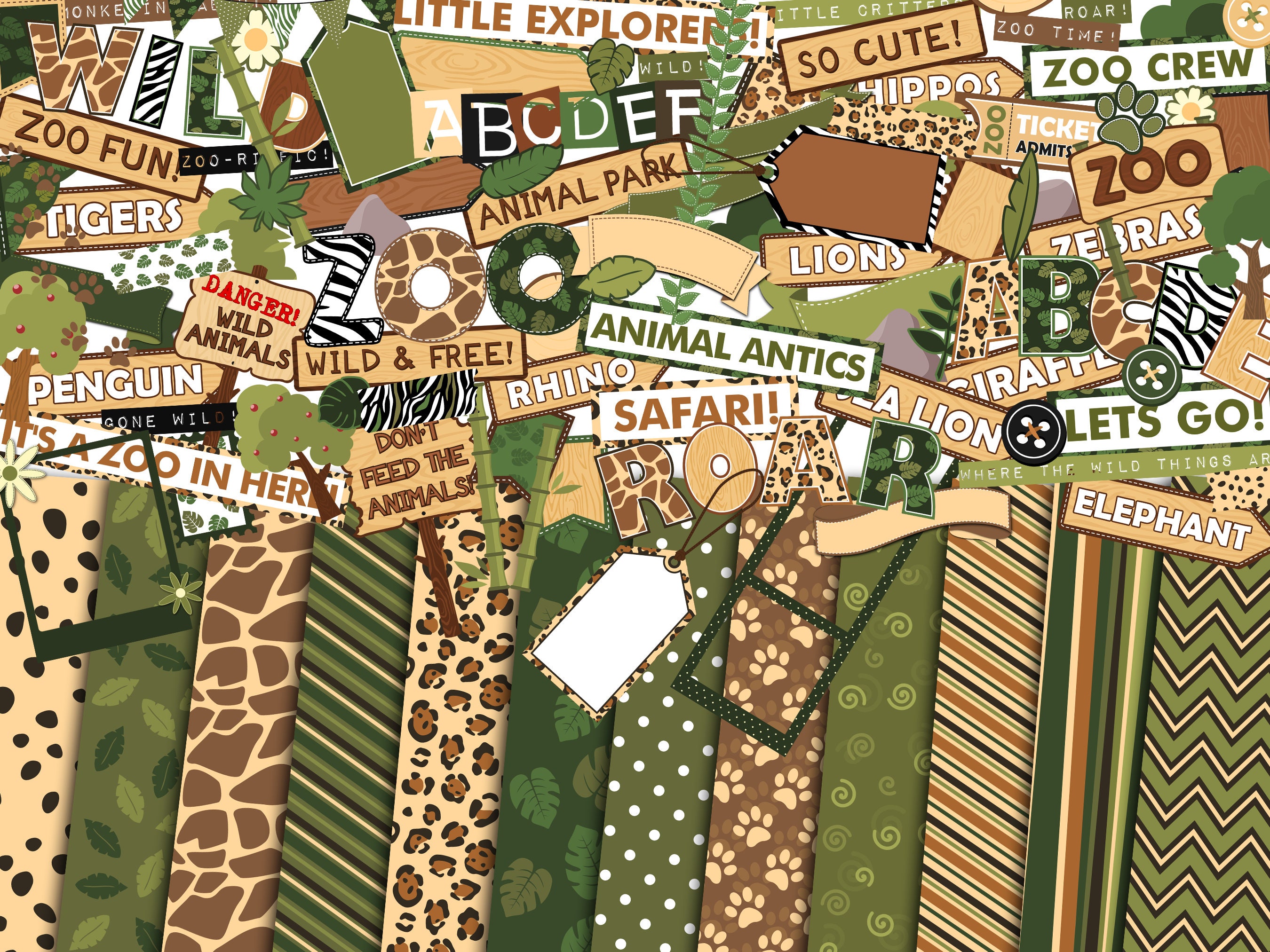 Day at the Zoo Digital Scrapbooking Kit Instant Download - Etsy