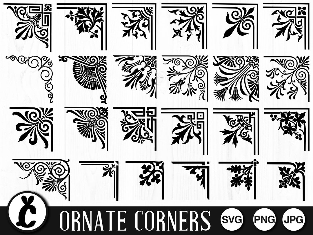 Ornate Corners, SVG, PNG, JPG, Digital Cut File, Commercial Use ...