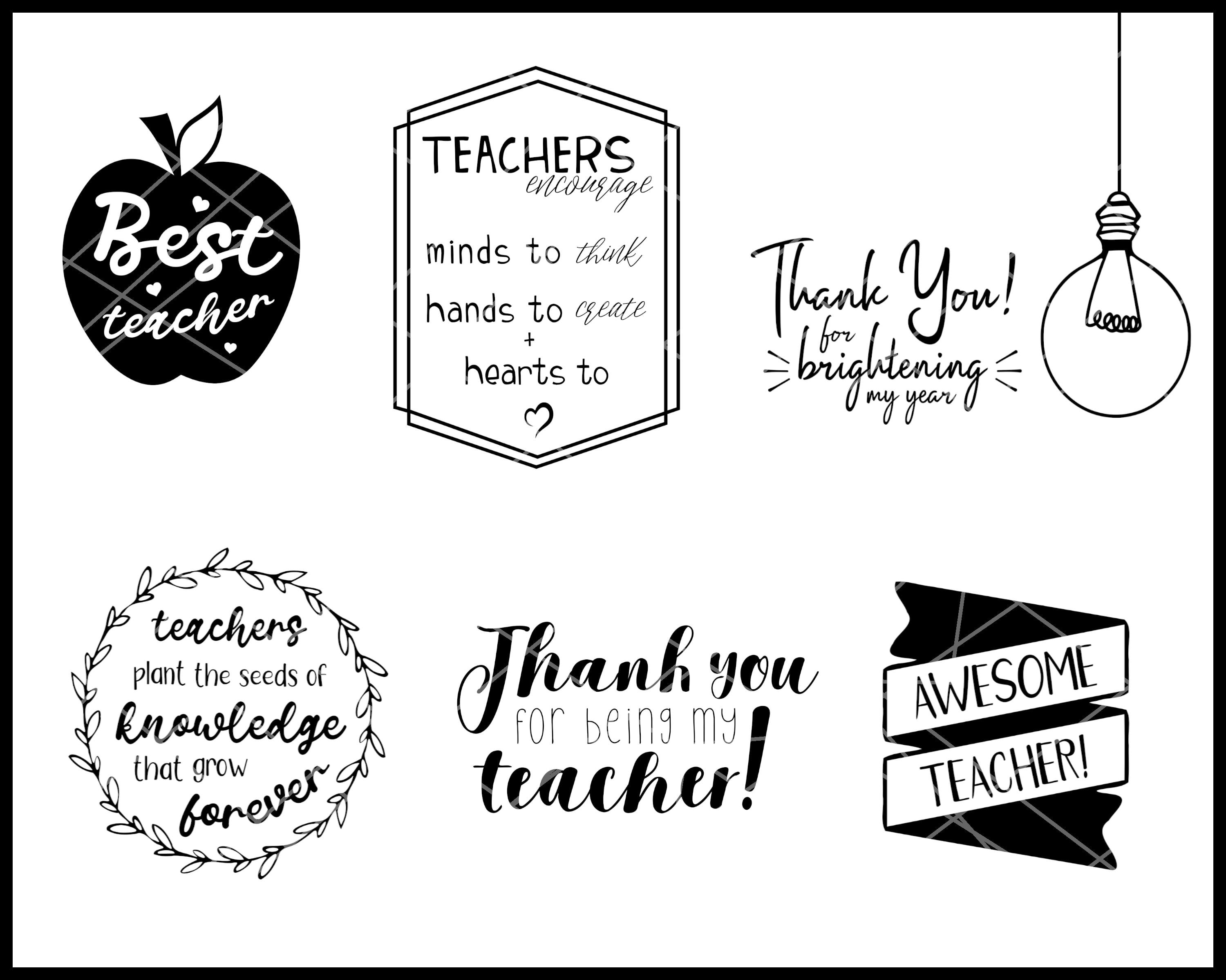 Teacher Appreciation Quotes Bundle SVG PNG JPG 20 Unique | Etsy