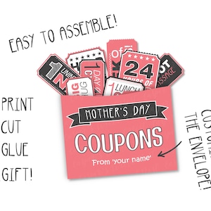 Printable, Editable Mother's Day Coupon Book, Mothers Day Gift ...