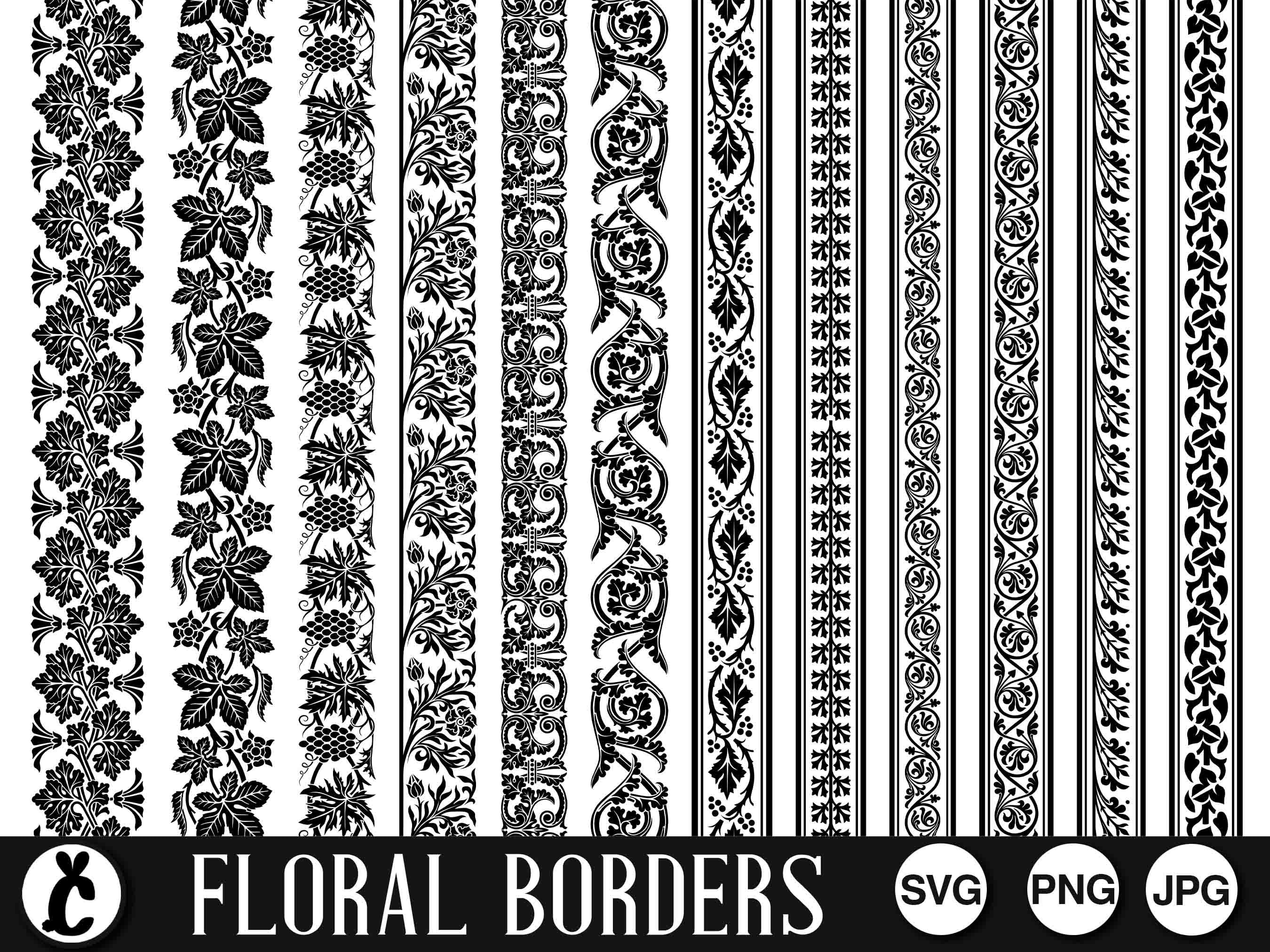 Floral Borders, SVG, PNG, JPG, Digital Cut File, Commercial Use ...