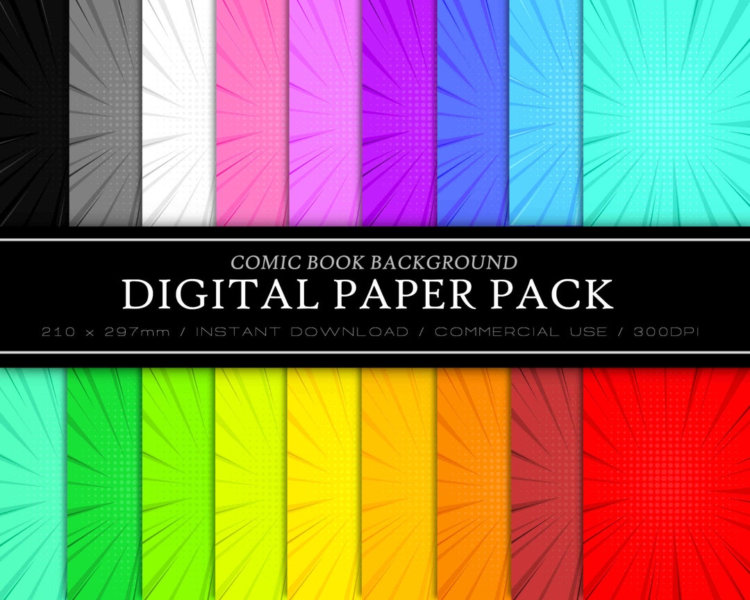 Rainbow Comic Digital Papers / Background - PNG & JPG - Commercial Use ...