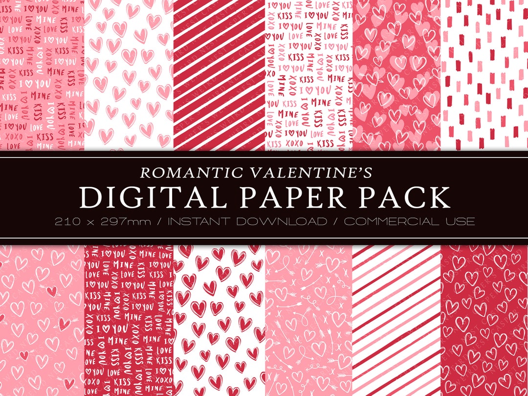 Romantic Valentines, Digital Paper, PNG, JPG, Commercial Use, Instant ...
