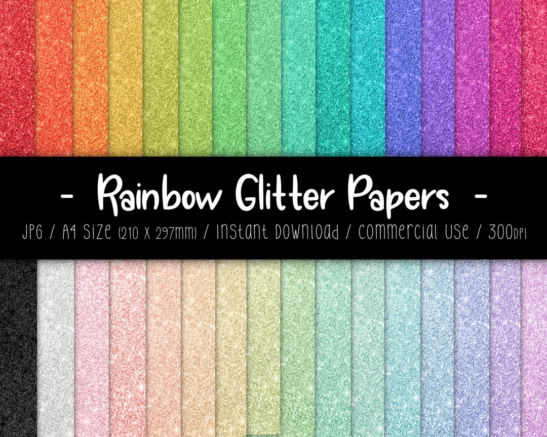 Rainbow Glitter Digital Paper – Pastel Colors, Commercial Use (JPG, A4 ...