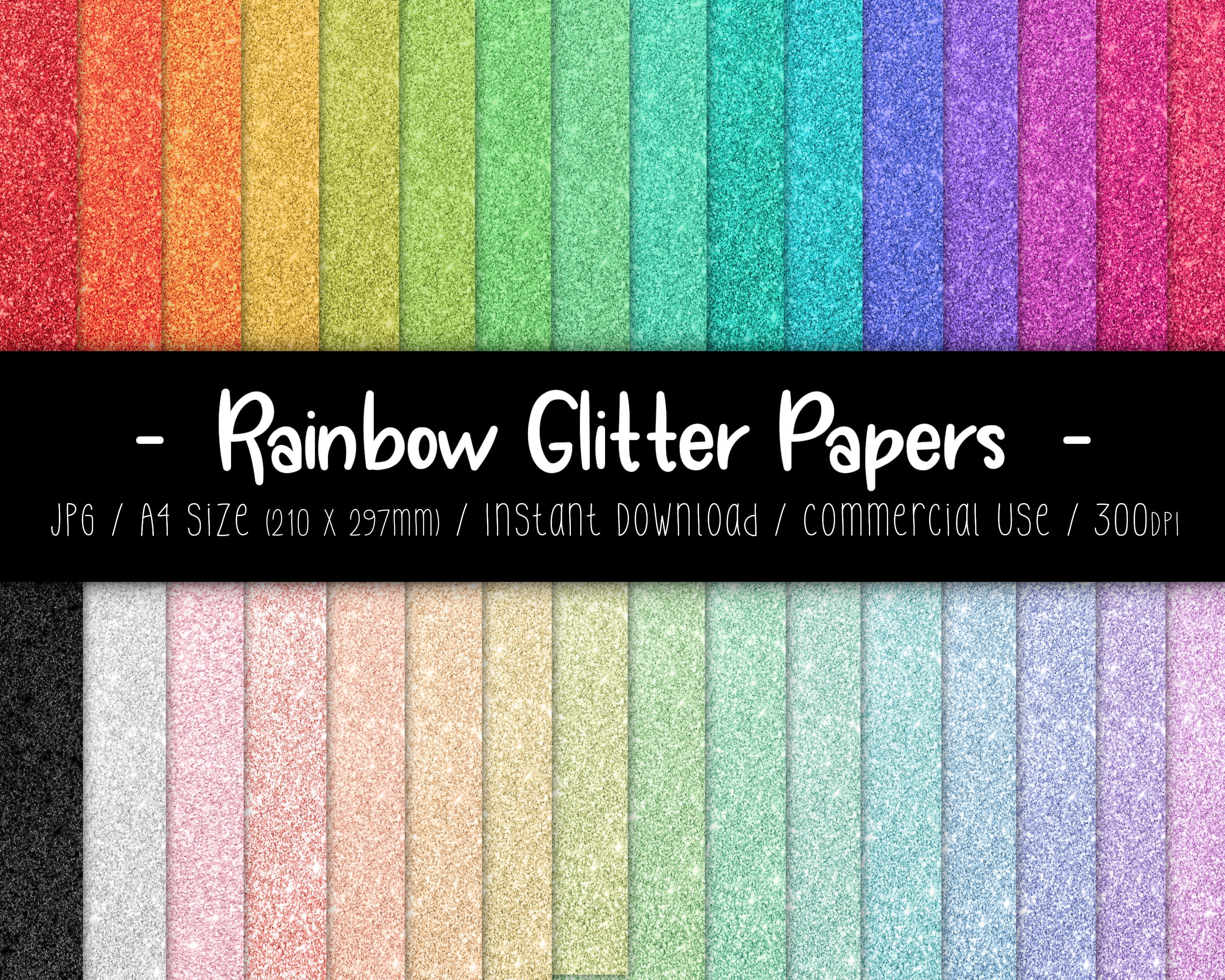 Rainbow Glitter Digital Paper – Pastel Colors, Commercial Use (JPG, A4 ...