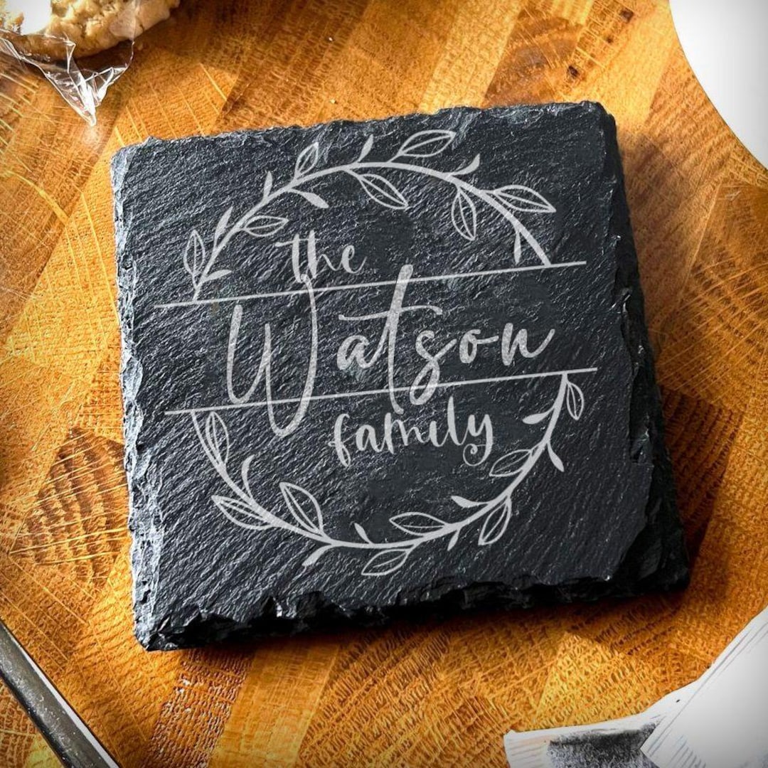Family Name Set of Slate Coasters - Custom Engraved Coasters - Bar ...