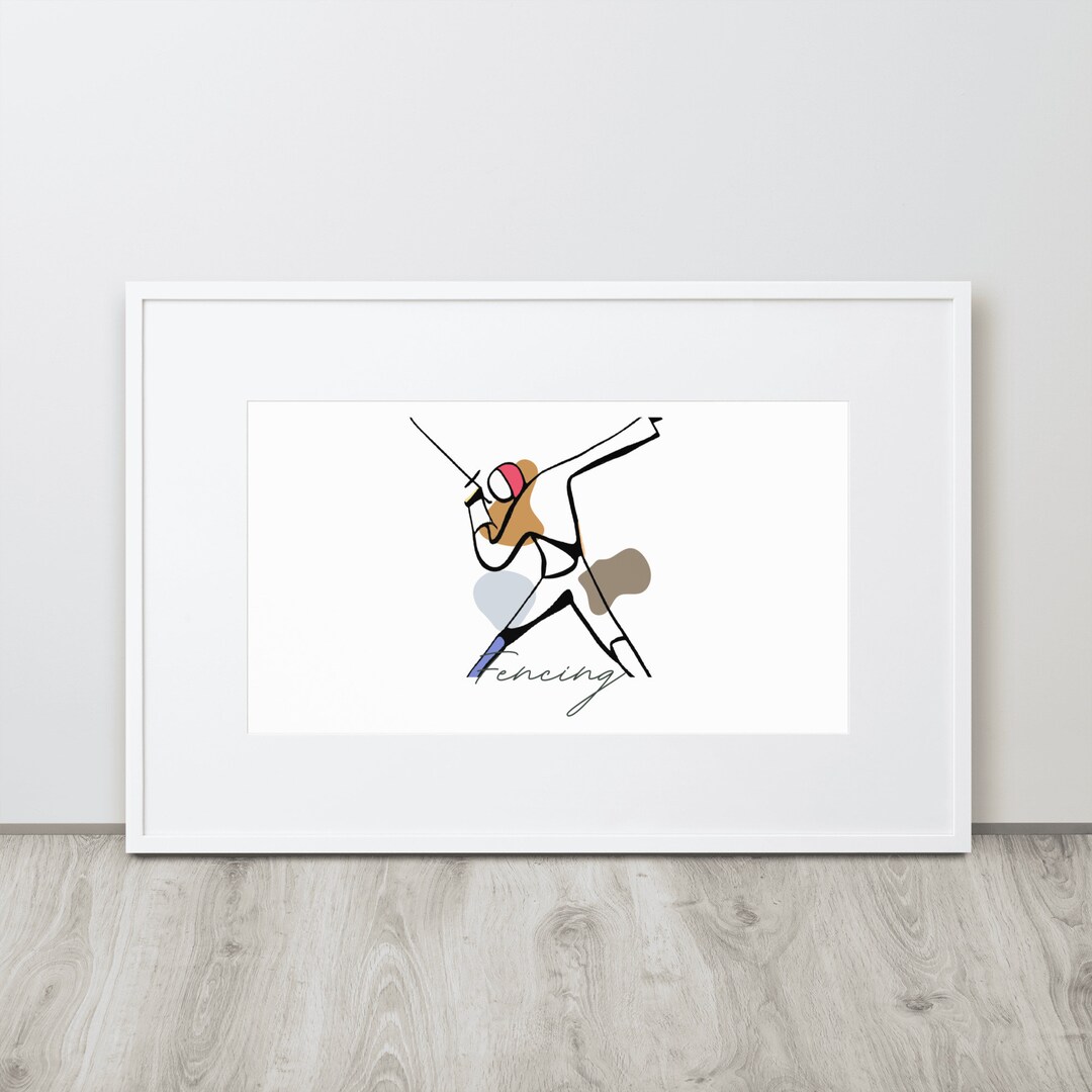 Poised En Garde Fencer Line Art Framed Poster - Matte Paper Framed ...