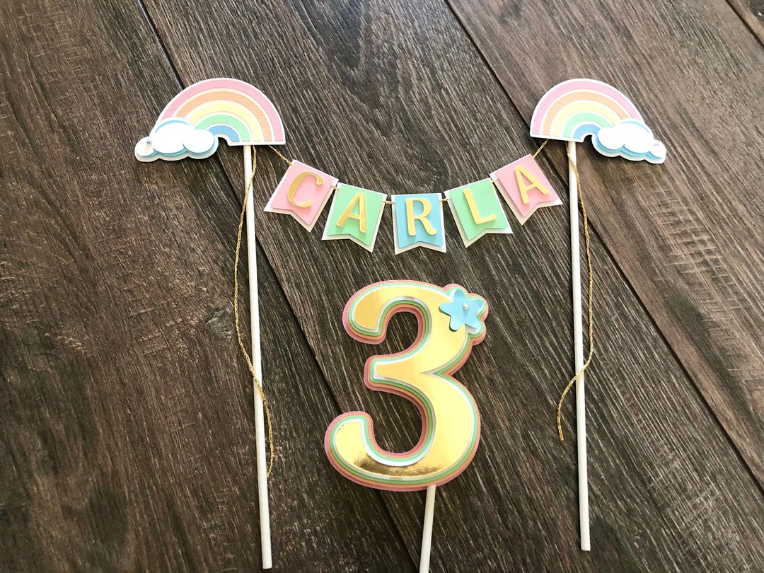 Pastel Rainbow Cake Topper Set, Rainbow Cake, Rainbow Birthday Party ...