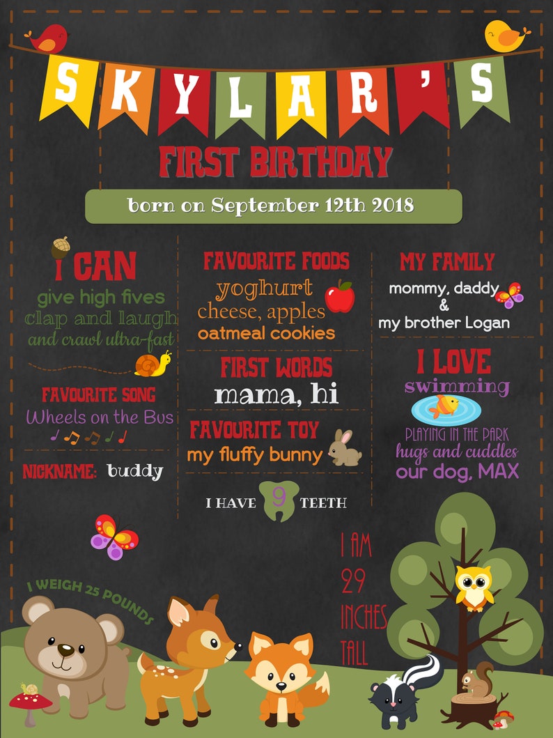 Woodland First Birthday Milestone Poster Woodland Animals | Etsy
