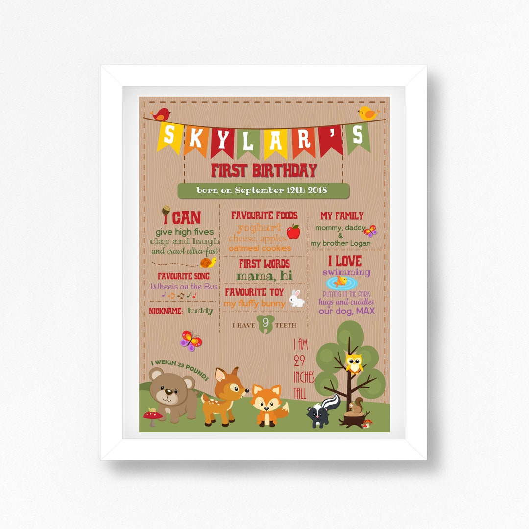 Woodland First Birthday Milestone Poster Woodland Animals - Etsy