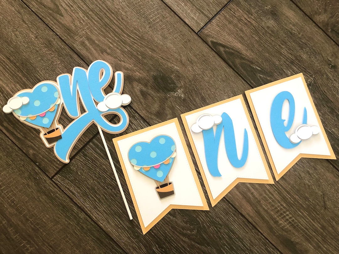 Up in the Air Hot Air Balloon One Cake Topper High Chair Banner, up up ...