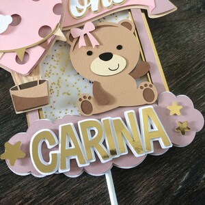 Pink Gold Teddy Bear Cake Topper, Hot Air Balloon Cake Topper, Teddy ...
