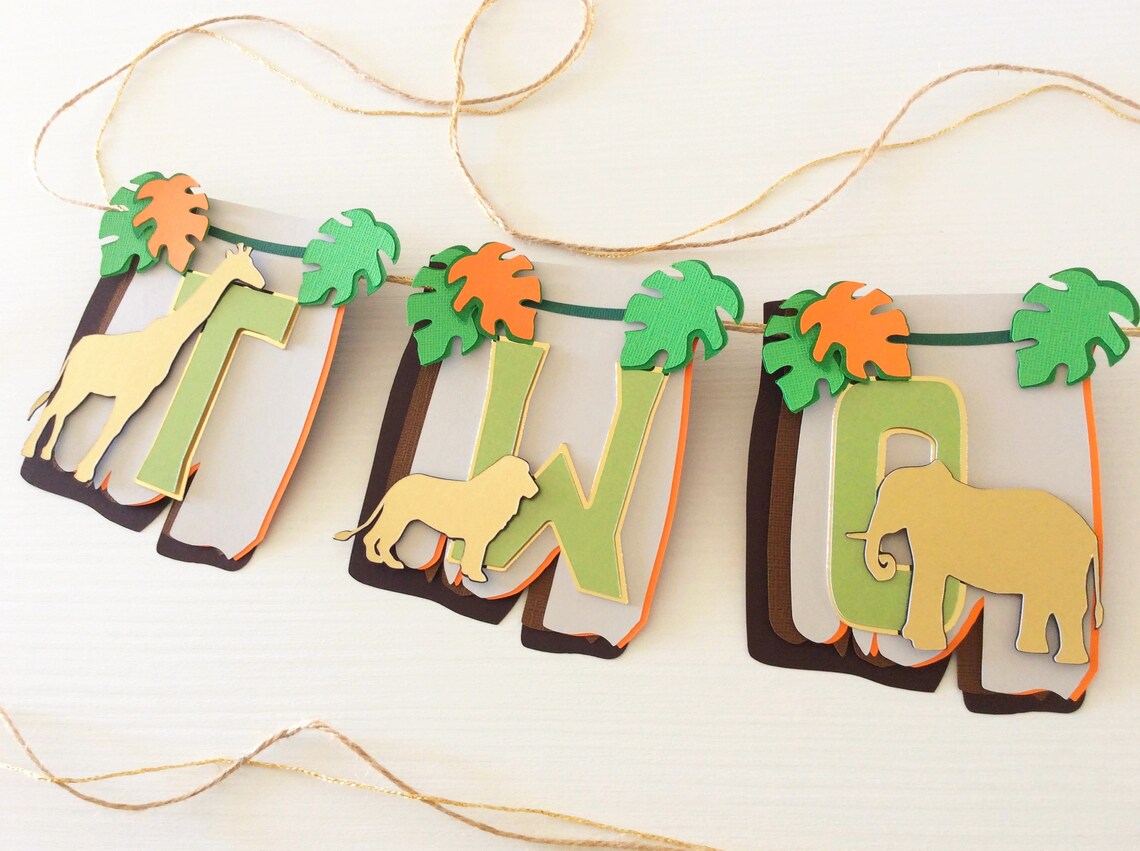 Jungle Safari Banner Two Wild Birthday Jungle Safari Party - Etsy